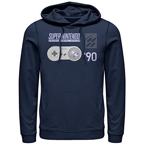 Nintendo Males’s SNES Controller ’90 Navy Blue Hoodie - dressedgamer.com